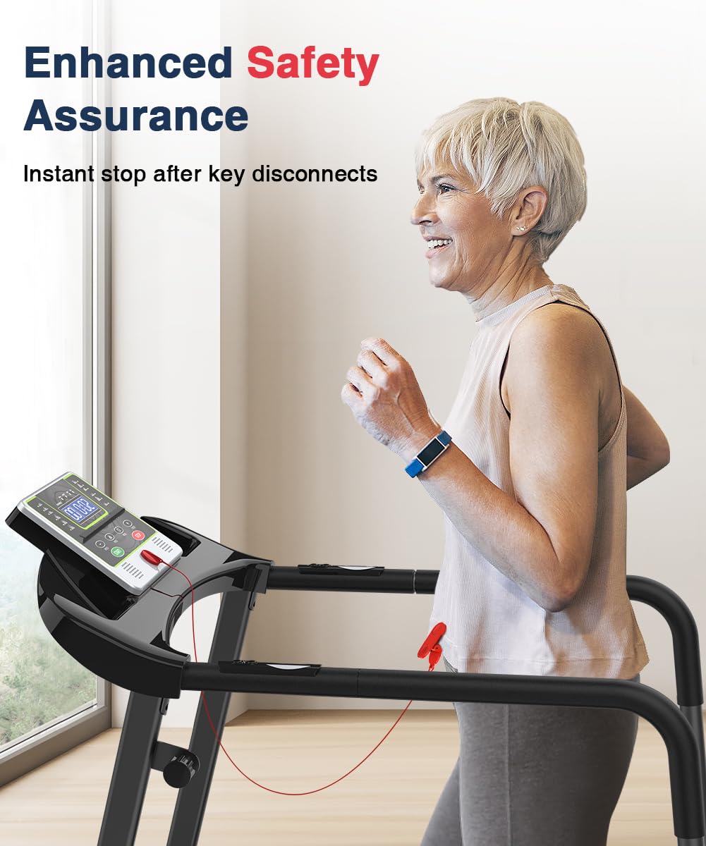 Redliro Walking Treadmill for Senior with Long Handrail, 300 lbs Capacity, Recovery Fitness Exercise Machine Foldable for Home with LCD Display, Holder for Phone & Cup