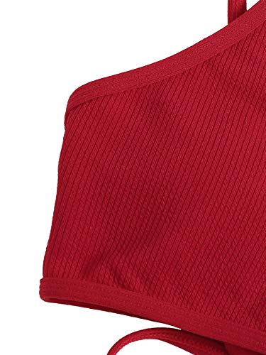 SweatyRocks Women's Bathing Suits Spaghetti Strap Criss Cross Back Bikini Ribbed Swimsuit Red Small