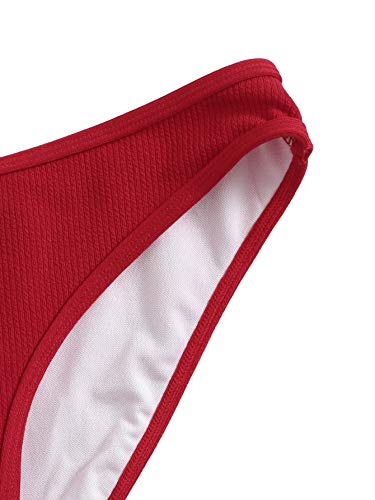 SweatyRocks Women's Bathing Suits Spaghetti Strap Criss Cross Back Bikini Ribbed Swimsuit Red Small