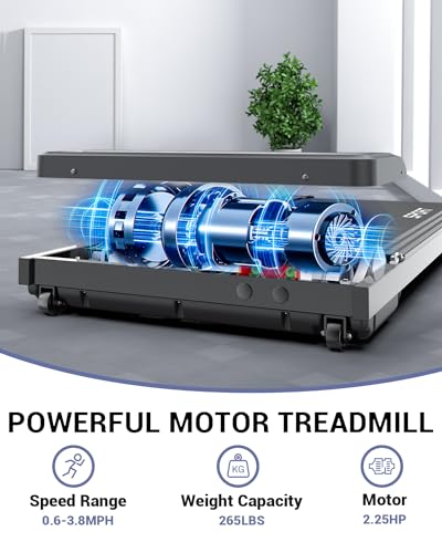 Walking Pad Treadmill Under Desk, 2 in 1 Desk Treadmill Space Saving for Home Office, Portable Treadmill 265lbs Capacity 2.25 HP Walking Pad, Lightweight Walking Jogging Machine,Installation Free