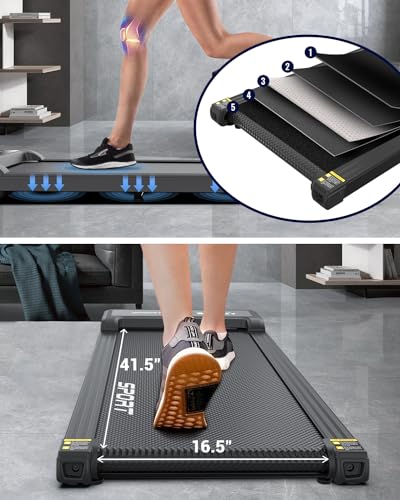 Walking Pad Treadmill Under Desk, 2 in 1 Desk Treadmill Space Saving for Home Office, Portable Treadmill 265lbs Capacity 2.25 HP Walking Pad, Lightweight Walking Jogging Machine,Installation Free