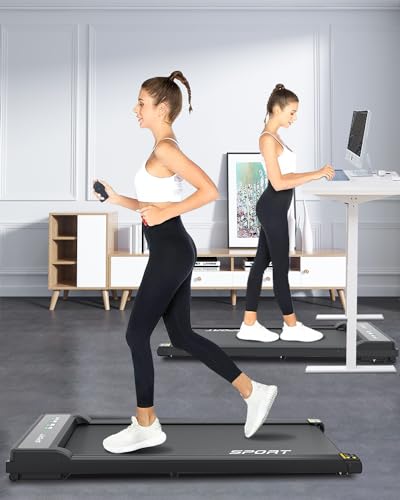 Walking Pad Treadmill Under Desk, 2 in 1 Desk Treadmill Space Saving for Home Office, Portable Treadmill 265lbs Capacity 2.25 HP Walking Pad, Lightweight Walking Jogging Machine,Installation Free