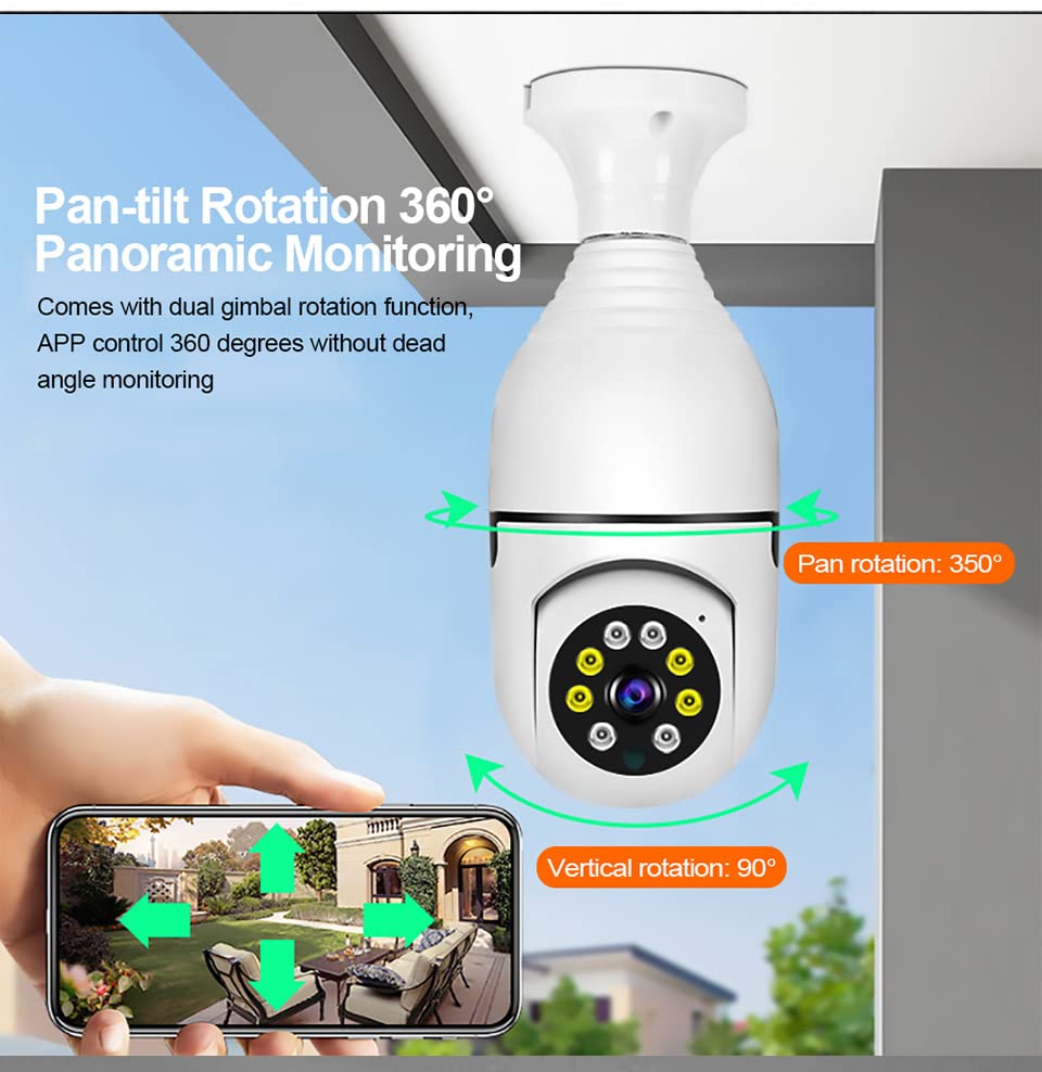 METRICSQUARE Light Bulb Security Camera Home Wireless WiFi Camera 360°PTZ Surveillance Camera Baby Monitor Nanny Cam Pet Camera Video Recording with Audio Remote Control with Phone APP