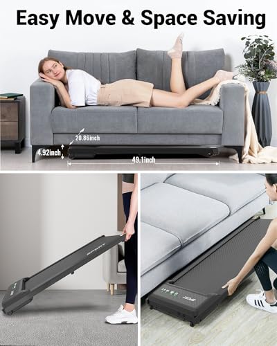 Walking Pad Treadmill Under Desk, 2 in 1 Desk Treadmill Space Saving for Home Office, Portable Treadmill 265lbs Capacity 2.25 HP Walking Pad, Lightweight Walking Jogging Machine,Installation Free