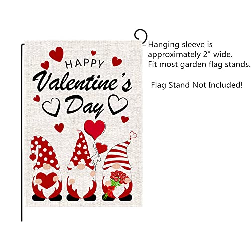 Happy Valentine's Day Garden Flags, 12.5 x 18 Inch Vertical Double Sized Gnomes Burlap Flag for House Yard Outdoor