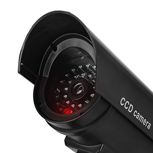 F FINDERS&CO Dummy Security Camera, Fake CCTV Surveillance System with Realistic Red Flashing Lights and Warning Sticker for Indoor Outdoor (1, Black)