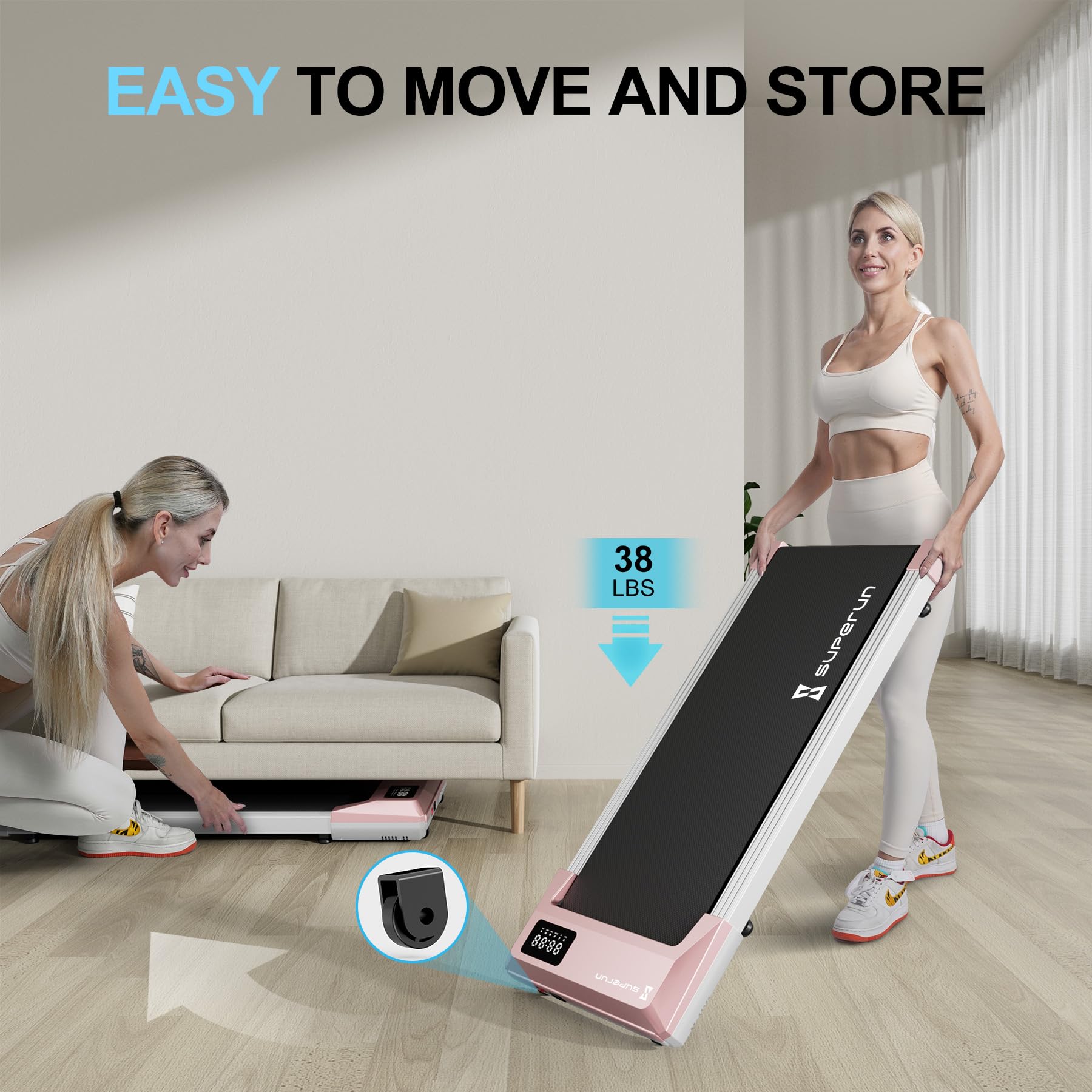 SupeRun Walking Pad, Under Desk Treadmill, 3 in 1 Portable Treadmill with Remote Control LED Display, 2.2 HP Quiet Walking Jogging Machine for Office Home Use, 250 Lbs Capacity