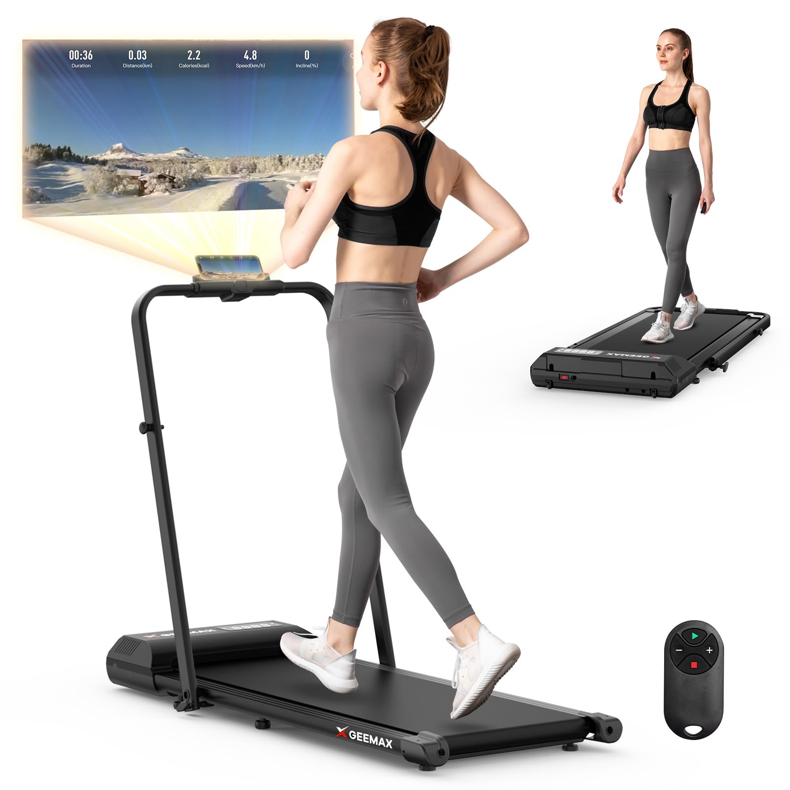 GEEMAX 2 in 1 under desk treadmill, Foldable Compact Treadmill for Small Spaces, Workout Electric Exercise Running Walking Machine Fitness Equipment with Remote Control for Home Gym Office 6.0MPH Gray