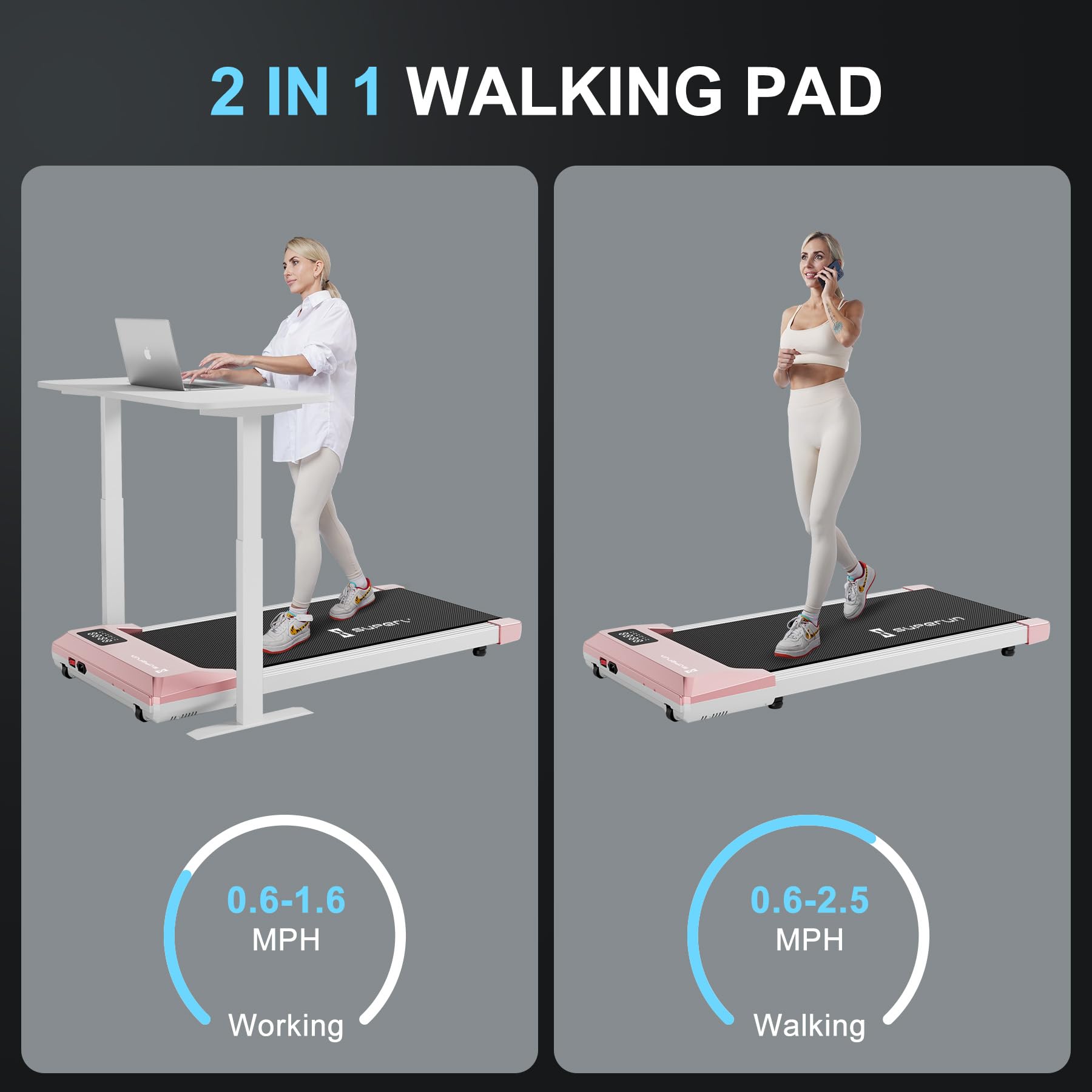 SupeRun Walking Pad, Under Desk Treadmill, 3 in 1 Portable Treadmill with Remote Control LED Display, 2.2 HP Quiet Walking Jogging Machine for Office Home Use, 250 Lbs Capacity