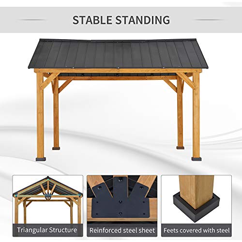 Outsunny 11' x 13' Hardtop Gazebo with Galvanized Steel Roof, Wooden Frame, Permanent Pavilion Outdoor Gazebo with Ceiling Hook for Garden, Patio, Backyard, Lawn