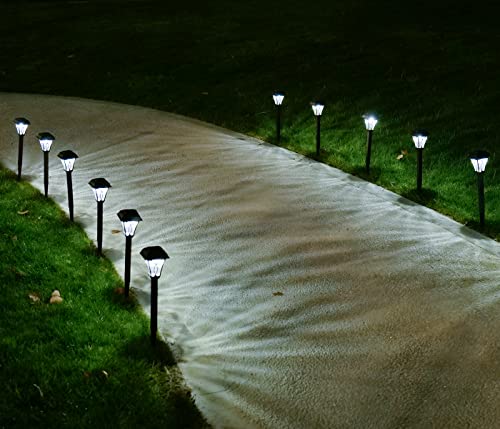 Dikeworf Solar Pathway Lights, 12 Pack Auto ON/Off Solar Garden Lights Outdoor IP44 Waterproof Solar Path Lights Landscape Decoration for Walkway Yard Lawn Patio(Cool White)