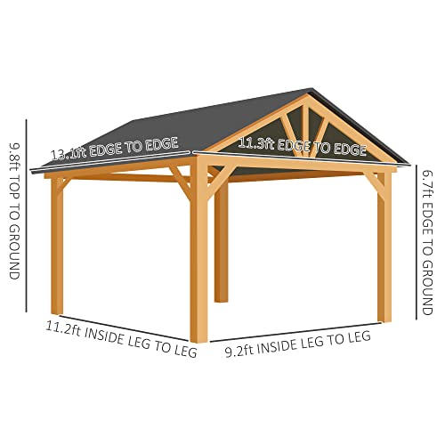 Outsunny 11' x 13' Hardtop Gazebo with Galvanized Steel Roof, Wooden Frame, Permanent Pavilion Outdoor Gazebo with Ceiling Hook for Garden, Patio, Backyard, Lawn