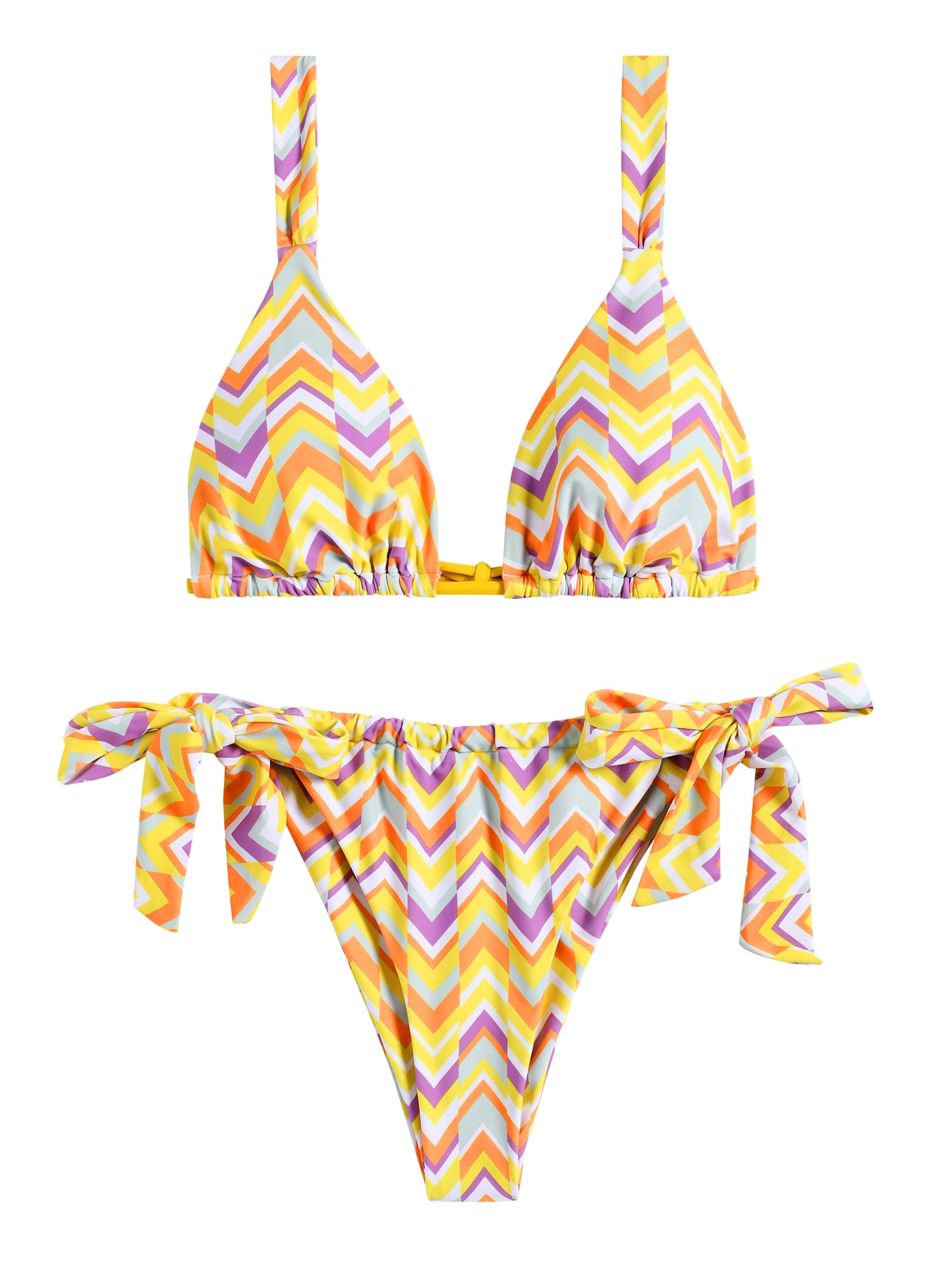 ZAFUL Women's Bikini Sets Triangle Smocked High Cut Sexy Brazilian Swimsuits O Ring Cutout Two Piece Bathing Suits