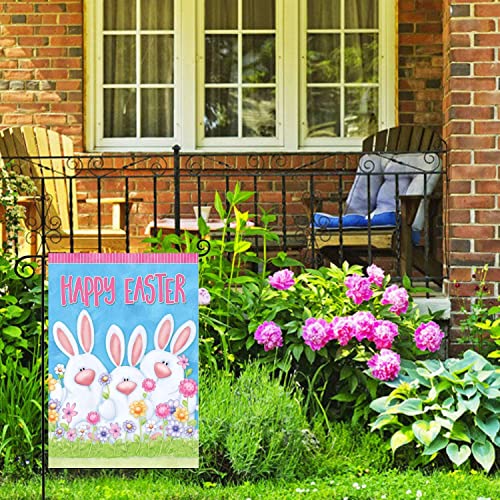Dtzzou Happy Easter Bunny Garden Flag 12.5" x 18" Outdoor & Indoor Decorative Cute Rabbit Double Sided Flag for Spring Easter Decoration
