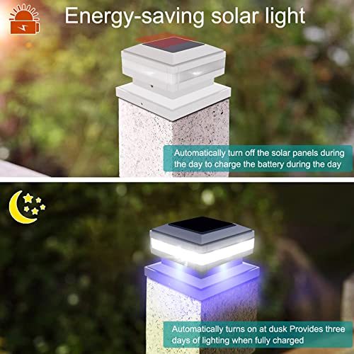 Sumaote Solar Post Cap Lights, 52 LED Solar Powered Fence Deck Post Lights Outdoor 6000K White Lighting for 4x4 5x5 6x6 Wooden Posts Railing Garden Patio Decor, White Shell, 2 Pack