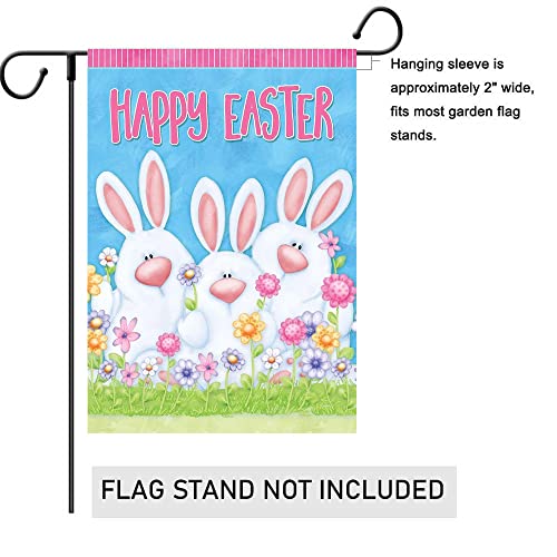 Dtzzou Happy Easter Bunny Garden Flag 12.5" x 18" Outdoor & Indoor Decorative Cute Rabbit Double Sided Flag for Spring Easter Decoration
