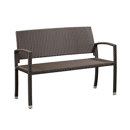 Patio Sense 63363 Miles Patio PU Wicker Steel Frame All Weather Bench Attractive Woven Design Easy Assembly Lightweight Year Round Accent Patio Porch Lawn Garden Setting - Mocha