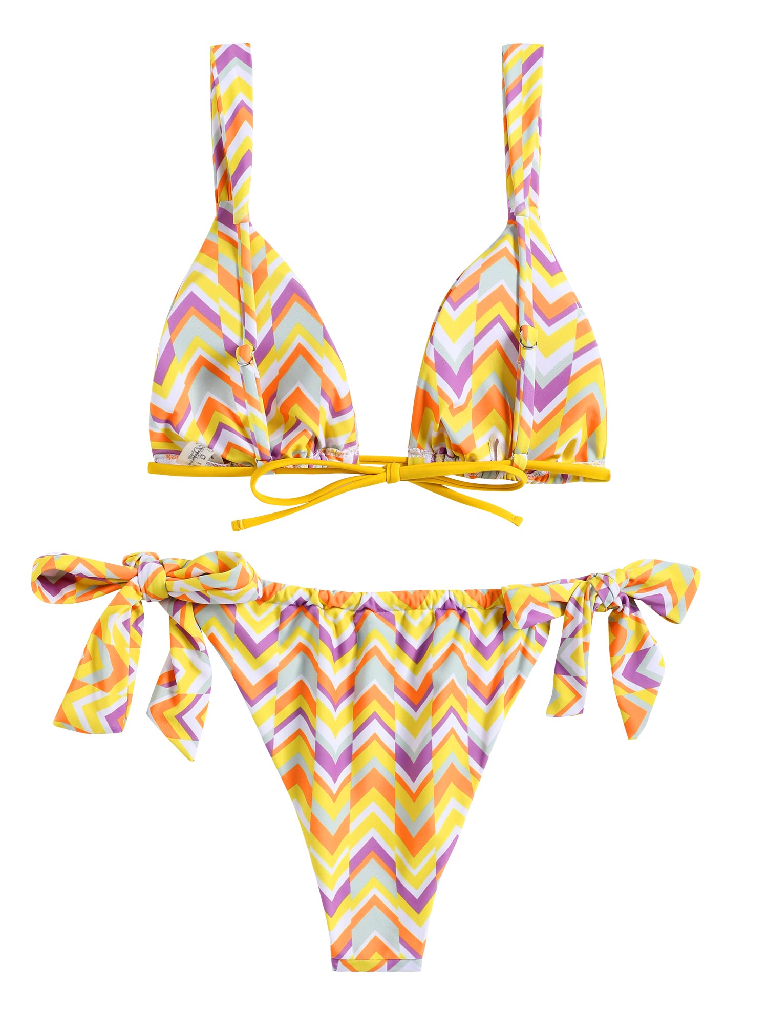 ZAFUL Women's Bikini Sets Triangle Smocked High Cut Sexy Brazilian Swimsuits O Ring Cutout Two Piece Bathing Suits