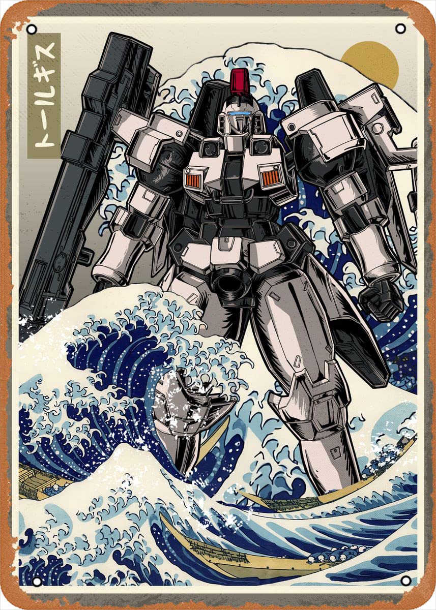 Anime Metal Poster Gundams figure poster metal tin sign Tallgeese Gundam X Hokusai Wall Art Decor Tin Sign-8x12inch