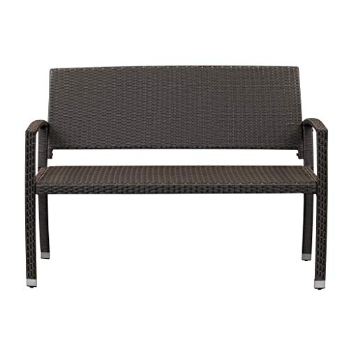 Patio Sense 63363 Miles Patio PU Wicker Steel FrameĀ All Weather Bench Attractive Woven Design Easy Assembly Lightweight Year Round Accent Patio Porch Lawn Garden Setting - Mocha