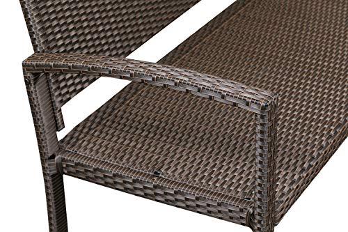 Patio Sense 63363 Miles Patio PU Wicker Steel FrameĀ All Weather Bench Attractive Woven Design Easy Assembly Lightweight Year Round Accent Patio Porch Lawn Garden Setting - Mocha