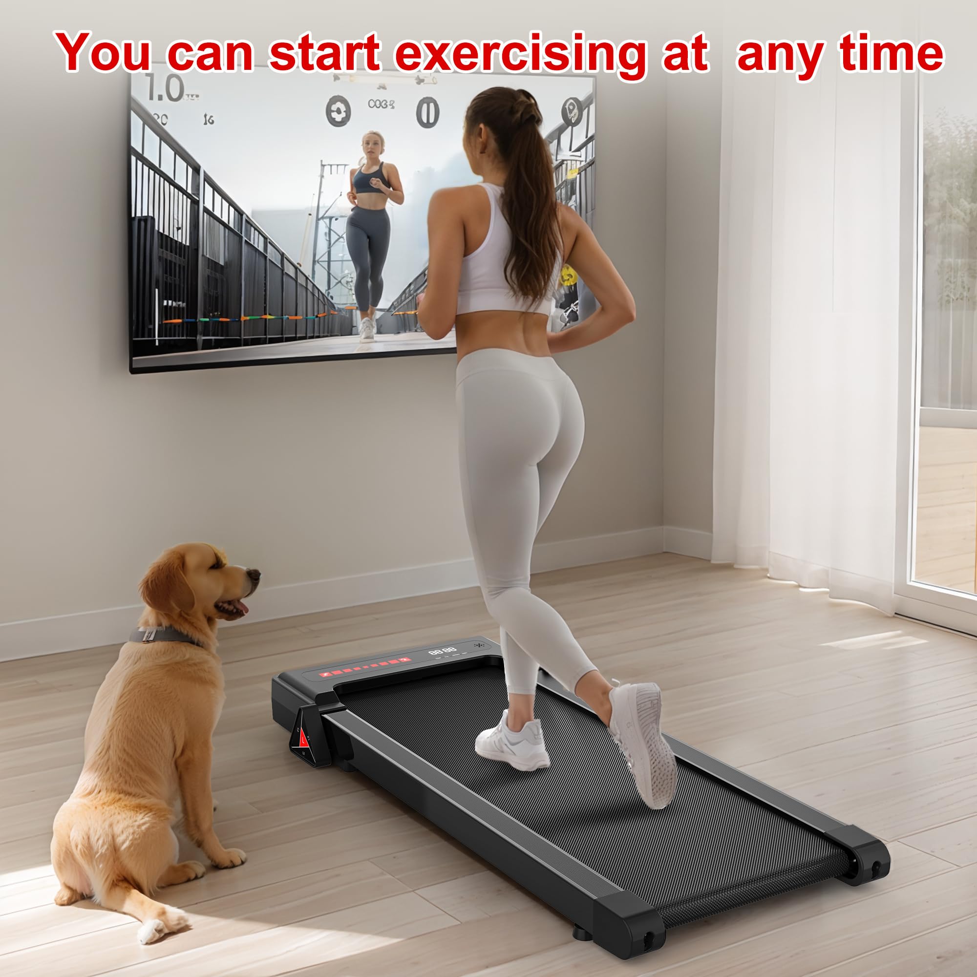 XMKEY Walking Pad-Under Desk Treadmill-2 in 1 Treadmills for Home-Walking Treadmill with Remote Control, Portable Mini Treadmill 265 lbs Capacity, Bluetooth and LED Display
