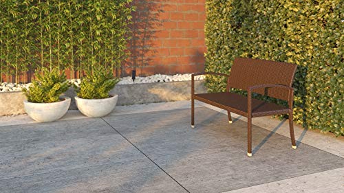 Patio Sense 63363 Miles Patio PU Wicker Steel FrameĀ All Weather Bench Attractive Woven Design Easy Assembly Lightweight Year Round Accent Patio Porch Lawn Garden Setting - Mocha
