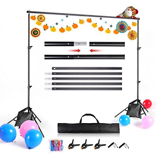 Backdrop Stand 6.5x10ft, ZBWW Photo Video Studio Adjustable Backdrop Stand for Parties, Wedding, Photography, Advertising Display with 12 pcs Balloons