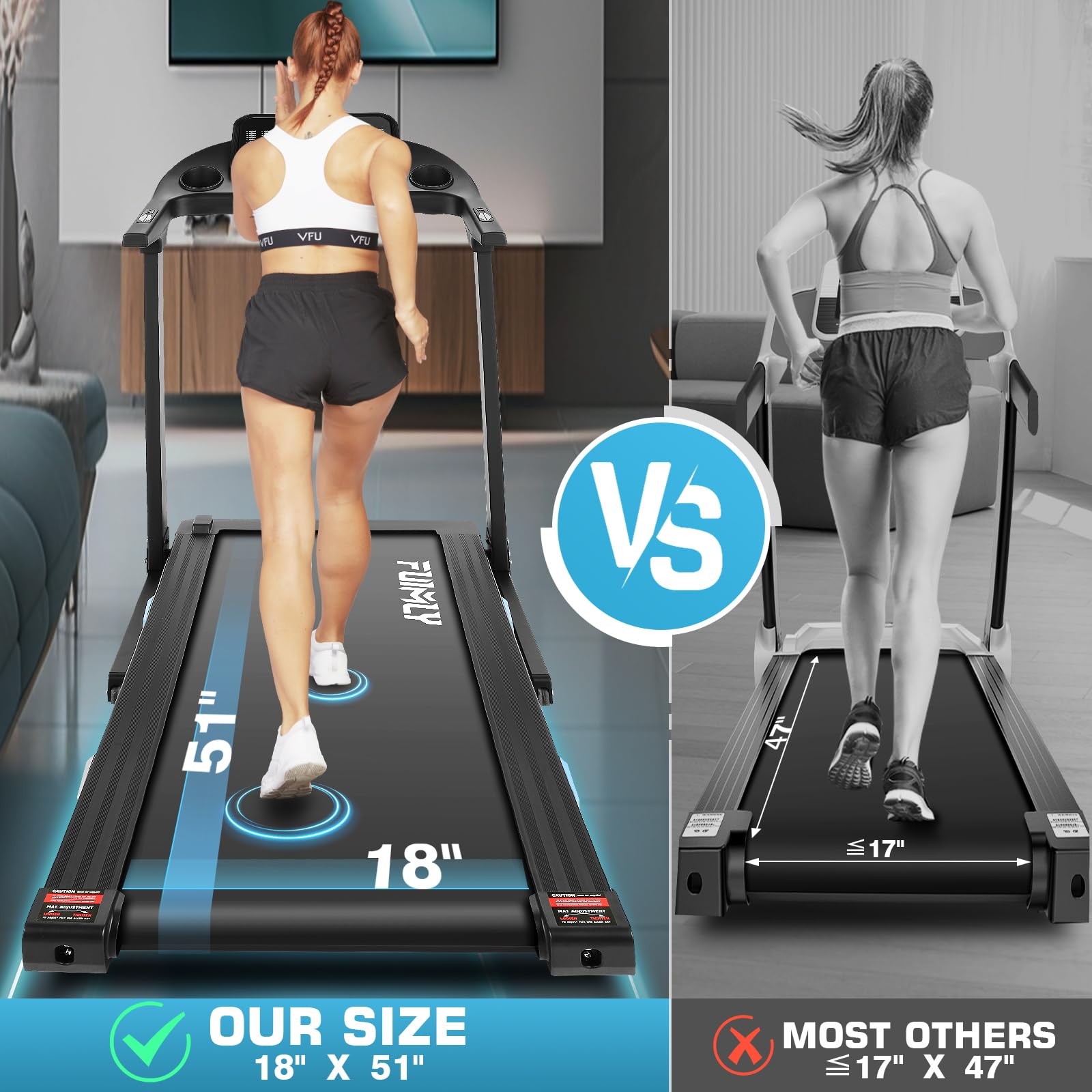 FUNMILY Treadmill 300 lb Capacity with Incline, Ultra-Wide Running Area, Max 3.25HP Large Folding Treadmill for Home Black