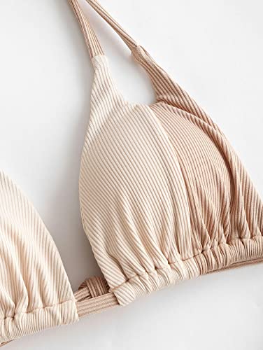 ZAFUL Two Piece Ribbed Colorblock Triangle Bikini Set for Women Adjustable Dual Strap High Cut Bathing Suit Size 4