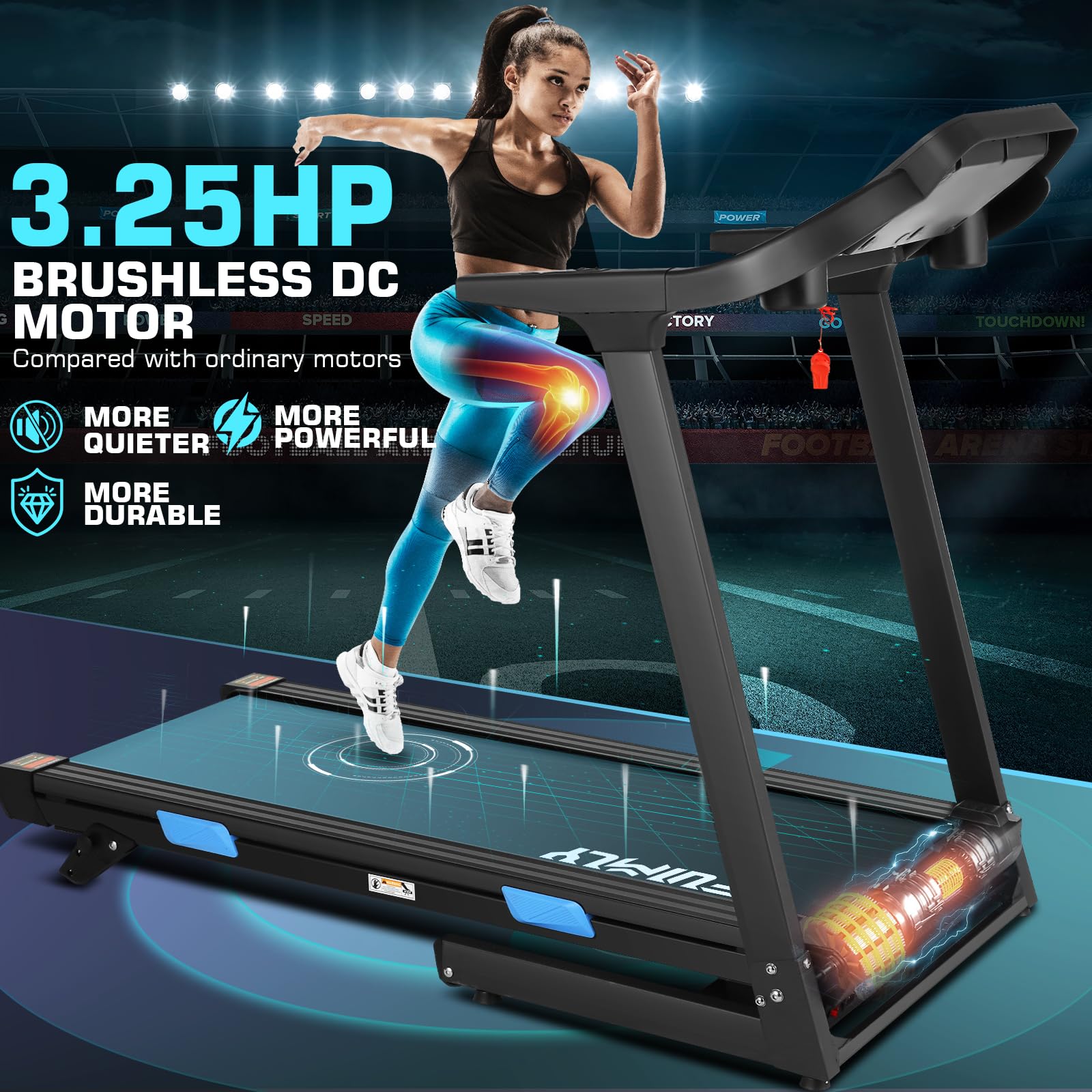 FUNMILY Treadmill 300 lb Capacity with Incline, Ultra-Wide Running Area, Max 3.25HP Large Folding Treadmill for Home Black