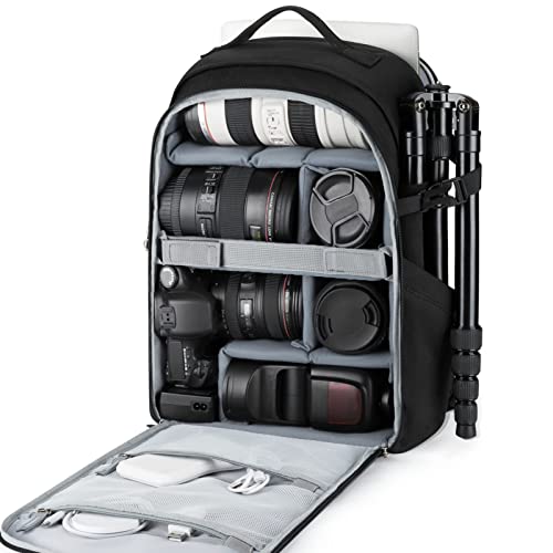 Camera Backpack,BAGSMART DSLR SLR Camera Bag Backpack Fits 15.6 Inch Laptop,Anti-Theft Waterproof Camera Case for Photographers,Men Women,with Rain Cover,Tripod Holder,Black