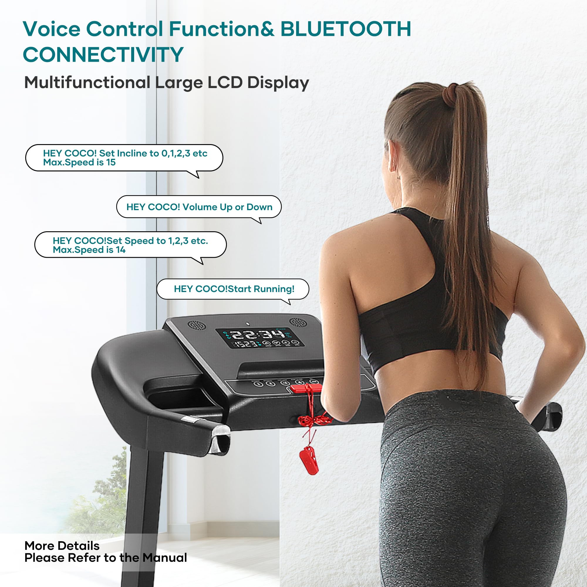 Treadmill with 15% Auto Incline 17.5'' Foldable Treadmill with Bluetooth Speaker Control Treadmill with Incline 5 Pre-Set Training Programs LCD Monitor 8.5 MPH Treadmills for Home Office Gym Use