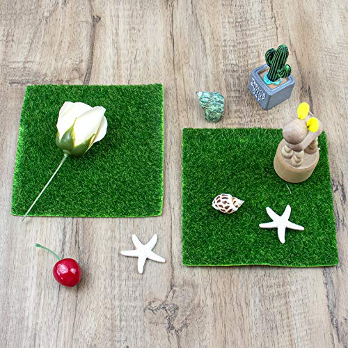 AUEAR, Artificial Garden Grass Life-Like Lawns Fake Fairy Grass Mats Mini Ornament Garden Grass Decoration (10 Pack, 6"x6")
