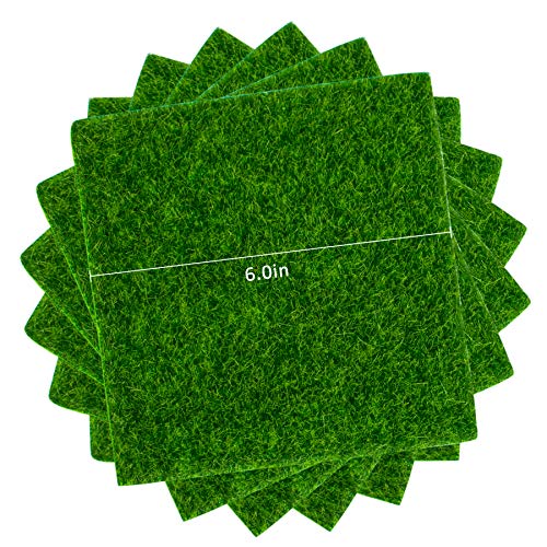 AUEAR, Artificial Garden Grass Life-Like Lawns Fake Fairy Grass Mats Mini Ornament Garden Grass Decoration (10 Pack, 6"x6")