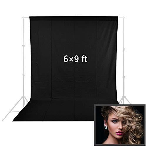 Folong Black Backdrop，Black Photo Backdrop，Black Screen Photo backdrop6 x 9 feet Black Photo Background Polyester Fiber, Non-Reflective Edge Treatment to Prevent Tearing 4 Clips