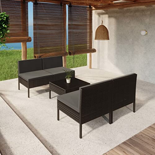 DGZLIIO Outdoor Rattan Patio Conversation Set, Outdoor Furniture, 5 Piece Patio Lounge Set with Cushions Poly Rattan Black Suitable for Garden, Backyard, Balcony, Porch.