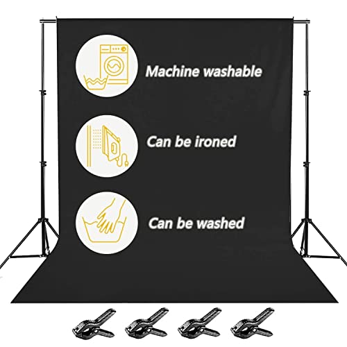 Folong Black Backdrop,Black Photo Backdrop,Black Screen Photo backdrop6 x 9 feet Black Photo Background Polyester Fiber, Non-Reflective Edge Treatment to Prevent Tearing 4 Clips