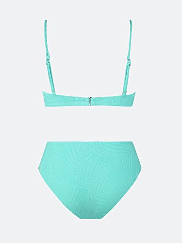 CUPSHE Women Swimsuit Bikini Set Two Piece Bathing Suit High Waisted Ribbed Texture Asymmetrical Bottom, XL Light Green