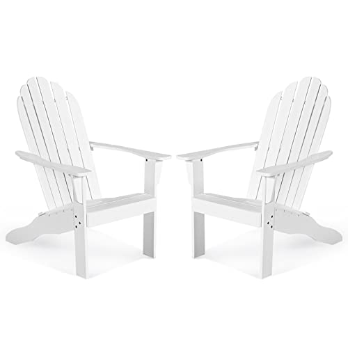 Tangkula Adirondack Chair, Acacia Wood Adirondack Lounger Chair, Outdoor Armchairs with Slatted Seating, Weather Resistant, for Patio Deck Lawn Backyard, Garden Adirondack Furniture (2, White)