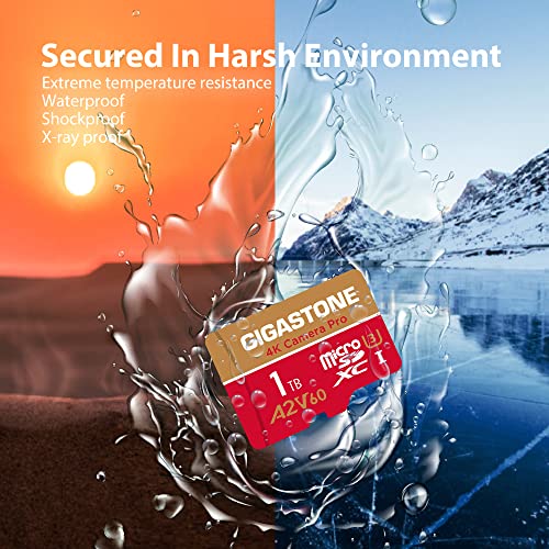 [5-Yrs Free Data Recovery] Gigastone 1TB Micro SD Card, 4K Camera Pro, 4K Video Recording for GoPro, DJI, Drone, R/W up to 100/90 MB/s MicroSDXC Memory Card UHS-I U3 A2 V60, with Adapter