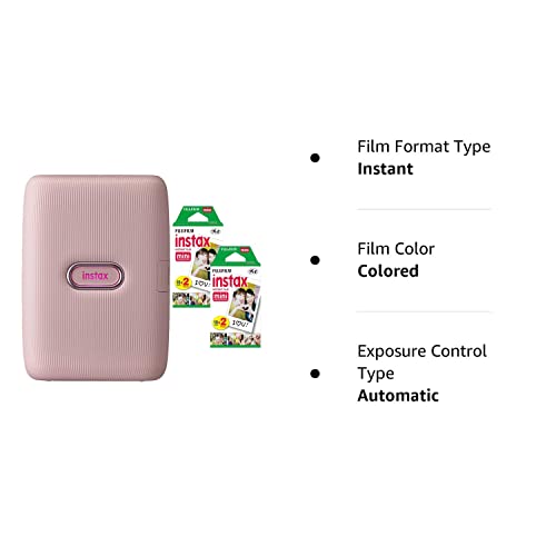 Fujifilm Instax Mini Link2 Smartphone Printer (Soft Pink) Bundle with Fuji Instax Mini Film Pack (40 Sheets)