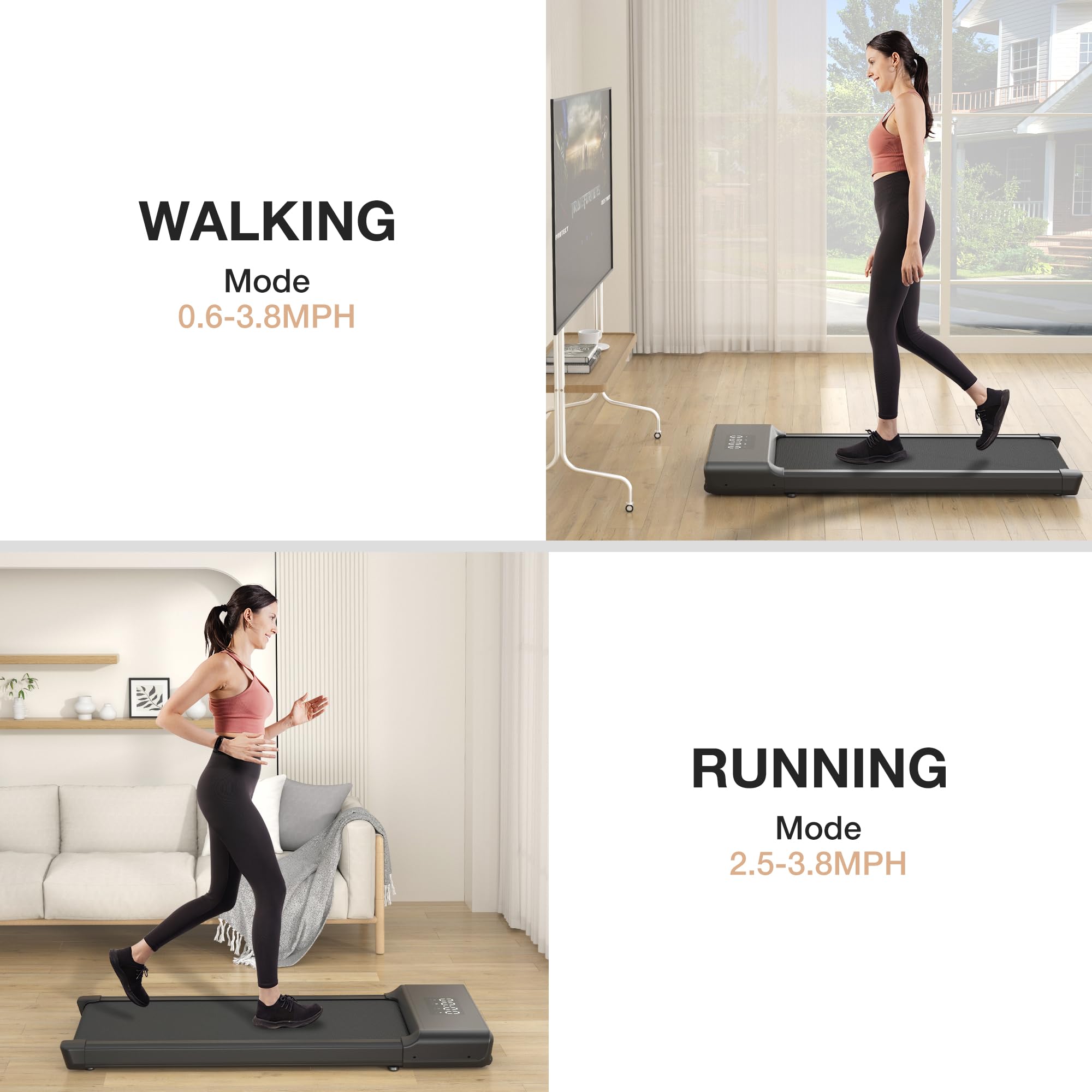 MJWW Walking Pad, 300lbs Treadmill Under Desk with 2.5HP Motor, Walking Pad Treadmill for Home and Office, Installation-Free Standing Desk Treadmill with Remote Control, LED Display (Black BA01)
