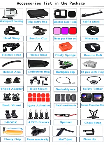 Husiway Accessories Kit for Gopro Hero 11 10 9 Black Waterproof Housing Silicone Case Glass Screen Protector Bundle for Go pro Gopro11 Gopro10 Gopro9 Hero10 Hero11 Hero9 Action Camera 62E