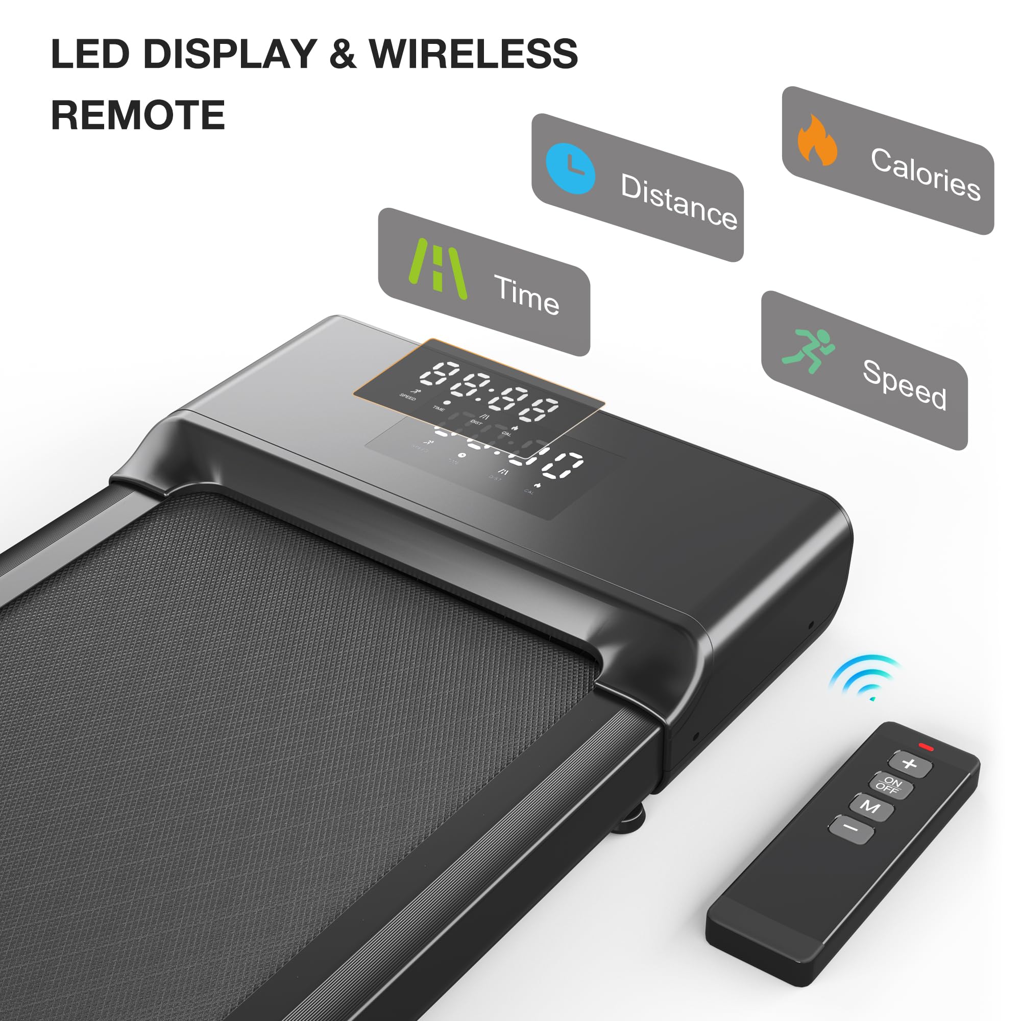 MJWW Walking Pad, 300lbs Treadmill Under Desk with 2.5HP Motor, Walking Pad Treadmill for Home and Office, Installation-Free Standing Desk Treadmill with Remote Control, LED Display (Black BA01)