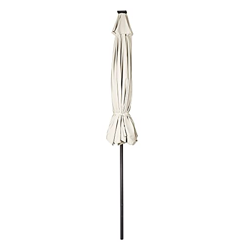 Yescom 10ft Solar LED Lighted Patio Umbrella with Tilt and Crank 8 Ribs Outdoor Market Umbrella for Table Garden Canvas Natural White