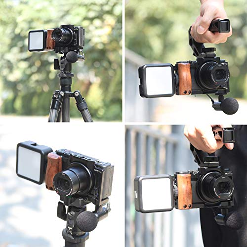 UURig ZV1 Camera Cage for Sony ZV-1 Camera Video Shooting Cage Rig Filming Accessories 3/8“ Arri Locating 1/4" Cold Shoe Extension for Microphone/ Light w Wooden Handle Grip, Vlogger Content Creator
