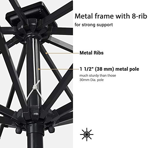 Yescom 10ft Solar LED Lighted Patio Umbrella with Tilt and Crank 8 Ribs Outdoor Market Umbrella for Table Garden Canvas Natural White
