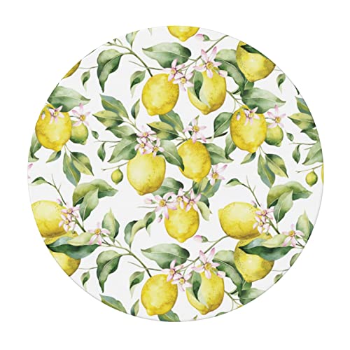 Lemon Round Fitted Table Cover Washable Reusable Elastic Edge Table Cloth for Patio Indoor Outdoor Kitchen Party Use