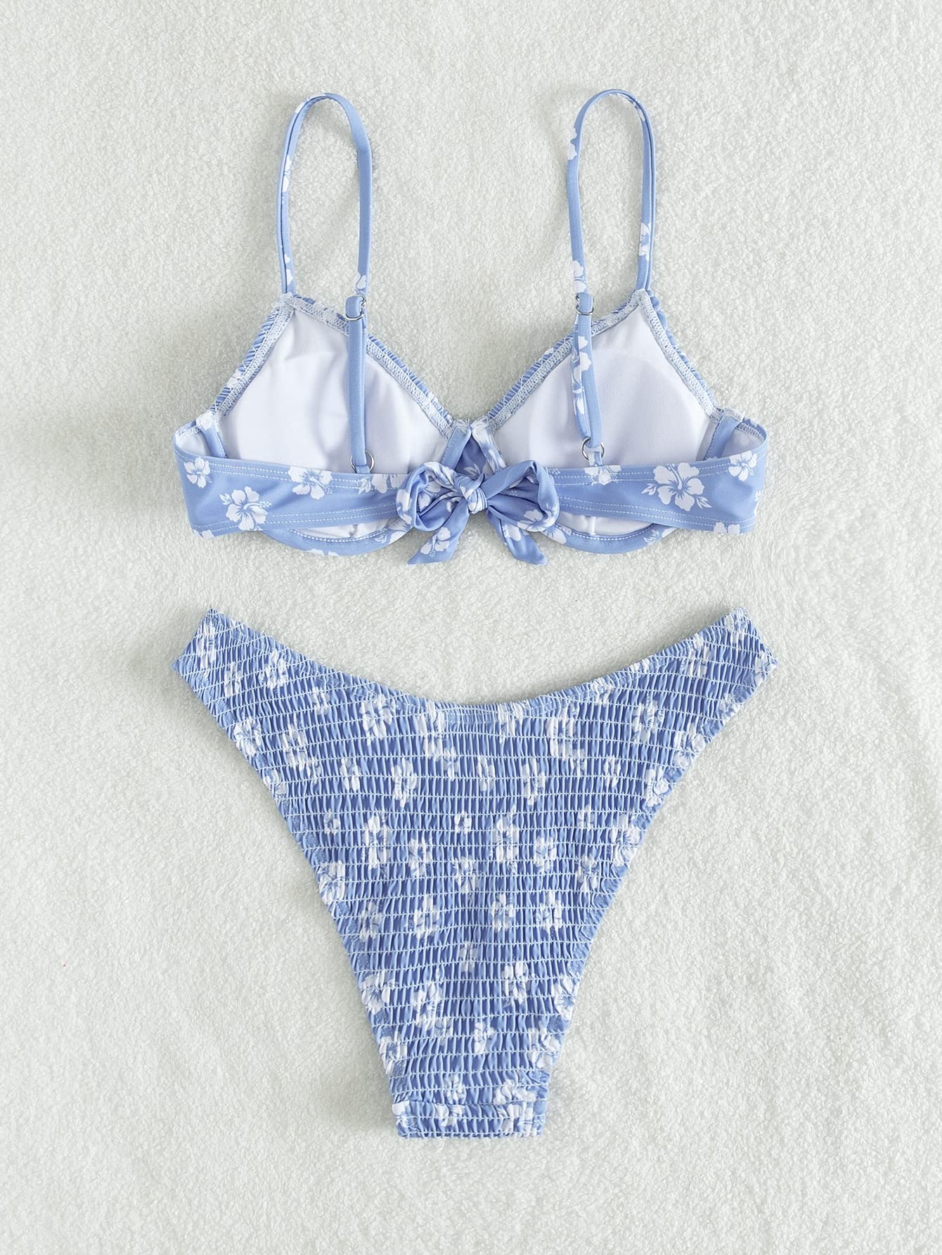 GORGLITTER Women's 2 Piece Swimsuits Floral High Waisted Bikini Sets Push Up Triangle Bathing Suits Blue and White X-Small